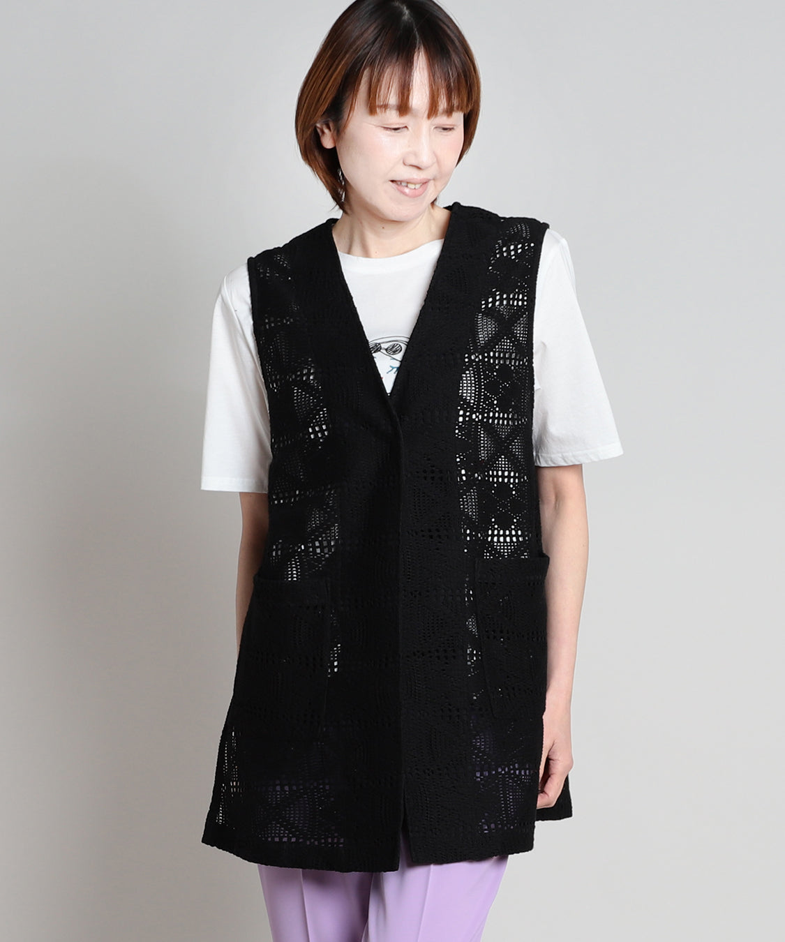 レースVネックジレ CANOA(カノア)ブランド公式ストア 50代60代からのファッション通販elife store(イーライフストア) – elife store（イーライフストア）